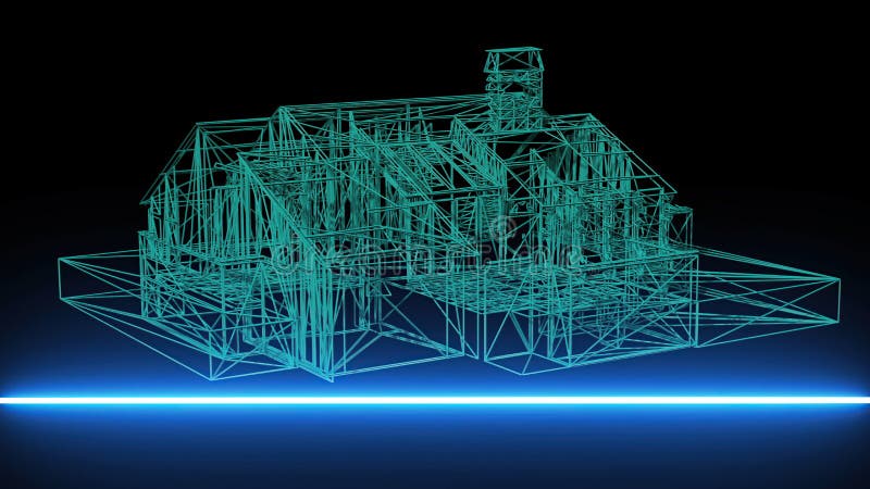 Wire frame model of house stock illustration. Illustration of model ...