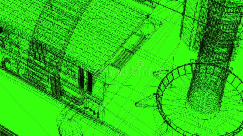 Wire Frame Model of Industrial Buildings on Green Screen Stock ...