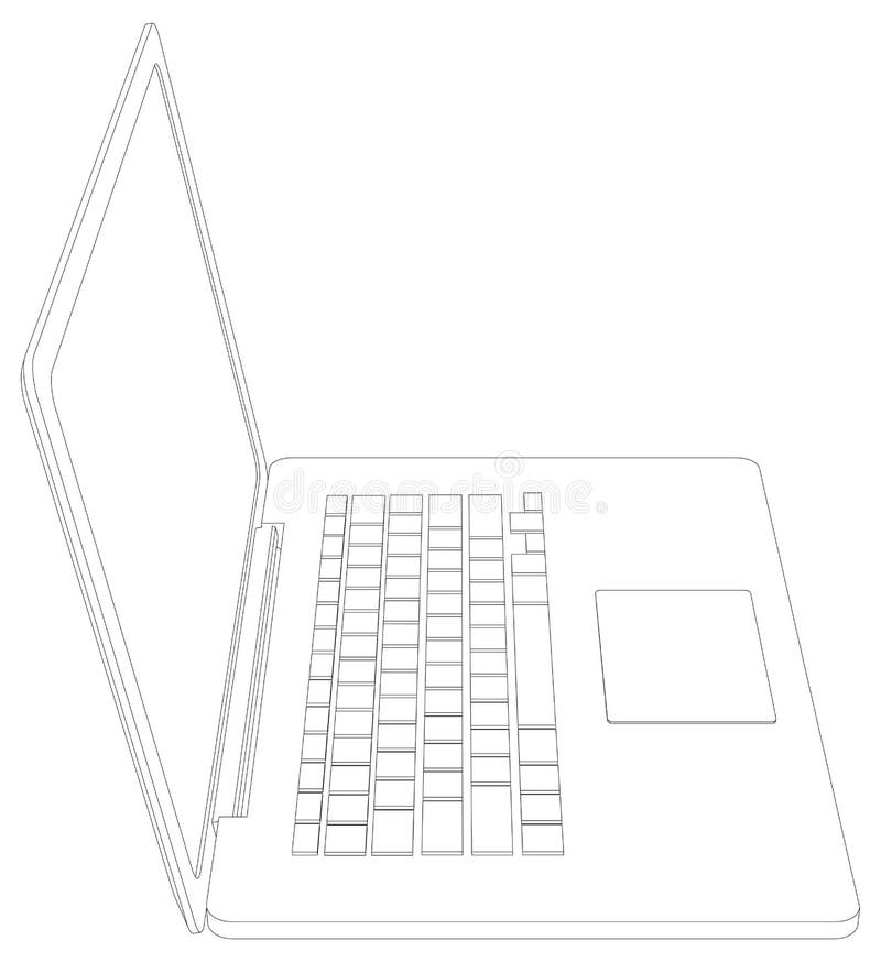 Wire-frame Open Laptop. Front View Stock Vector - Illustration of ...