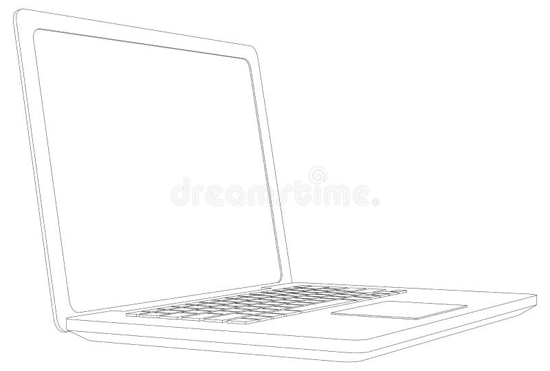 Wire-frame Open Laptop. Perspective View Stock Vector - Illustration of ...