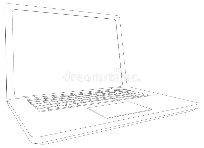Wire-frame Open Laptop. Perspective View Stock Vector - Illustration of ...