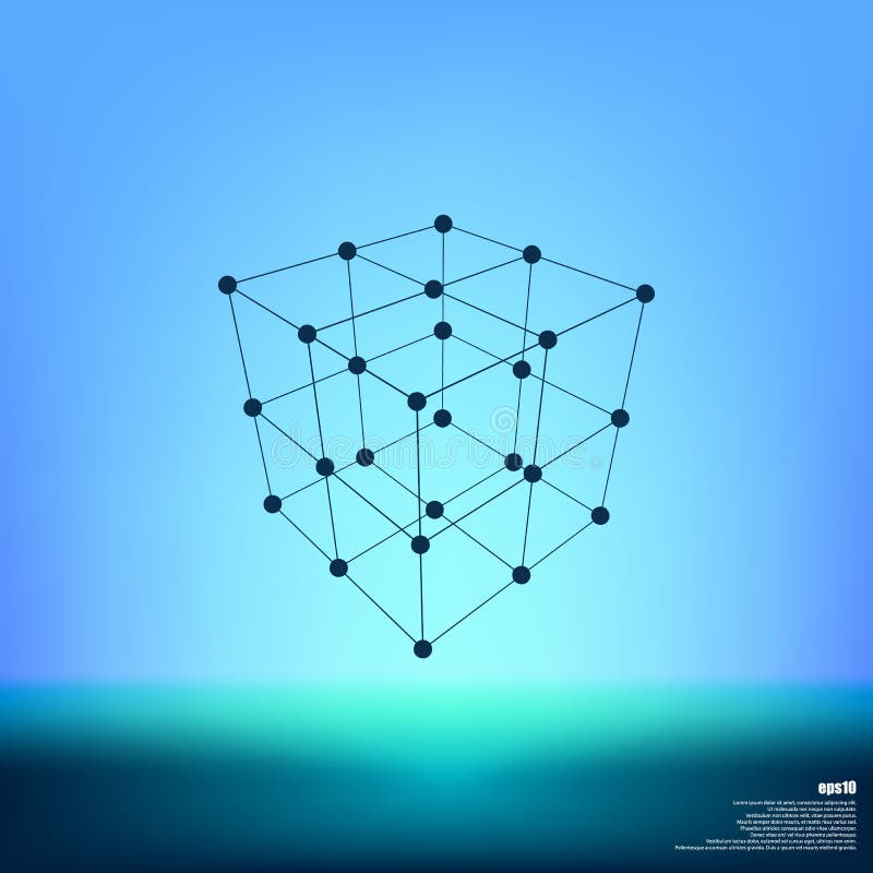 Wire Frame Polygonal Element. Cube with Lines and Dots Stock ...
