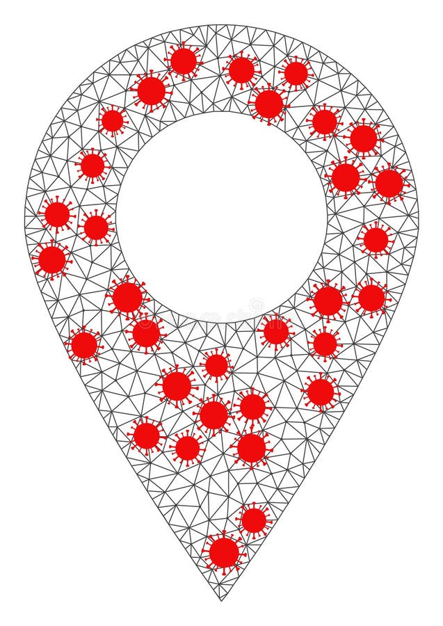 Wire Frame Polygonal Local Map Marker with Red Infectious Nodes Stock ...