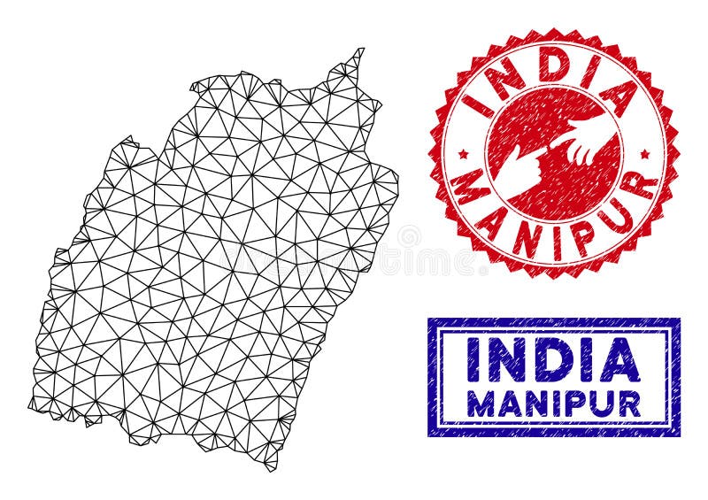 Polygonal 2D Manipur State Map and Grunge Stamps Stock Vector ...