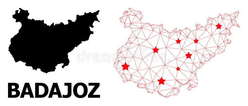 Wire Frame Polygonal Map of Badajoz Province with Red Stars Stock ...