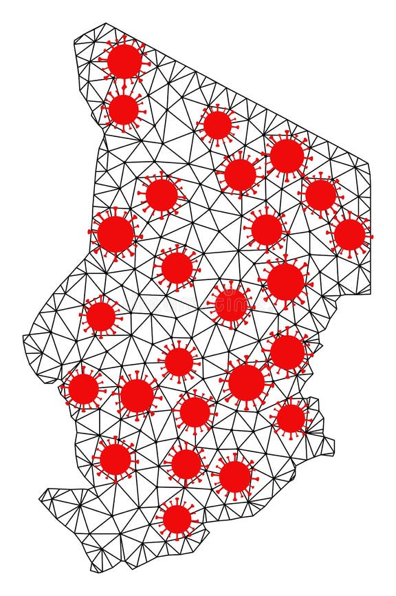 Wire Frame Polygonal Map of Chad with Red Coronavirus Nodes Stock ...