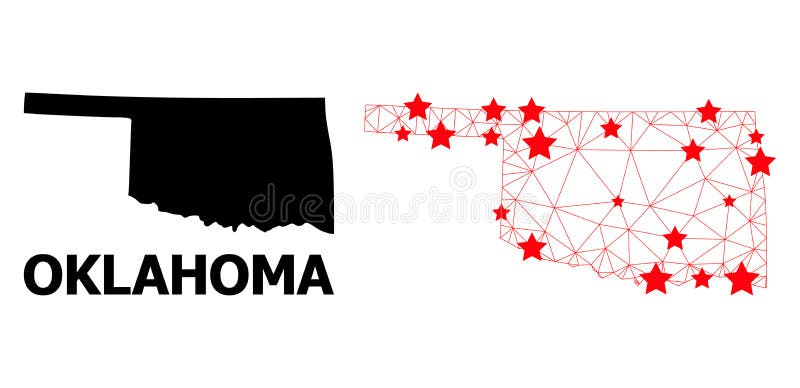 Wire Frame Polygonal Map of Oklahoma State with Red Stars Stock Vector ...