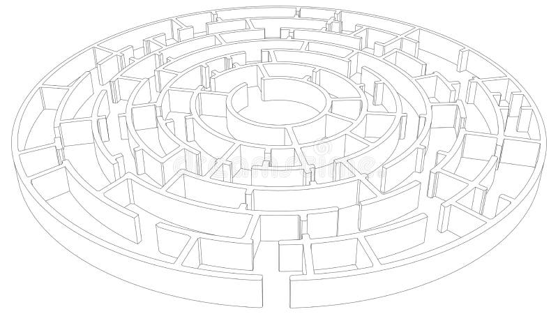 Wire-frame Round Tangled Maze. Vector Stock Vector - Illustration of ...