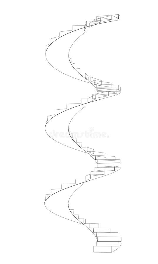 Wire-frame Spiral Stairs. Front View Stock Illustration - Illustration ...