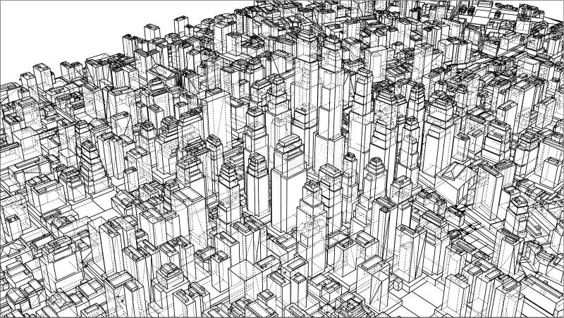 Wire-frame Twisted City, Blueprint Style Stock Illustration ...