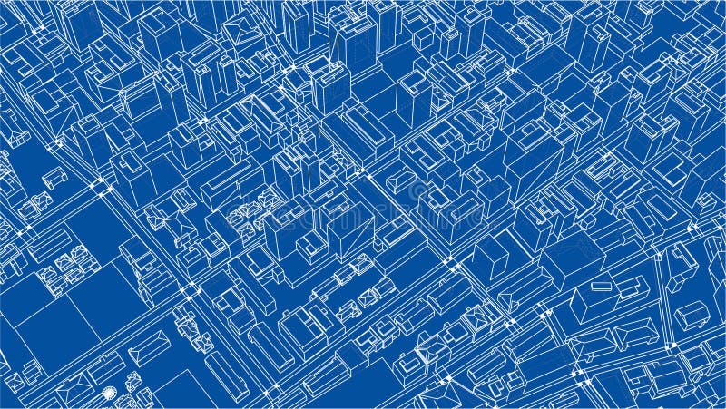 Wire-frame Twisted City, Blueprint Style Stock Illustration ...