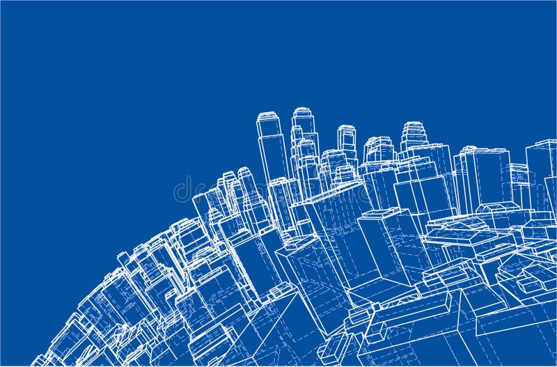 Wire-frame Twisted City, Blueprint Style. Vector Stock Vector ...