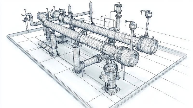 This is a Wire-framed Illustration of an Industrial Valve with a White ...