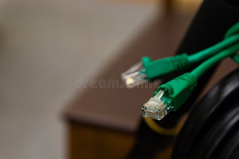 Wire Green Format Rj45 End on Blurry Background Computer Design Base ...