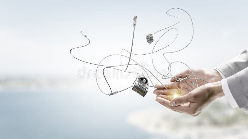 Wire Internet connection stock photo. Image of hand - 131106462