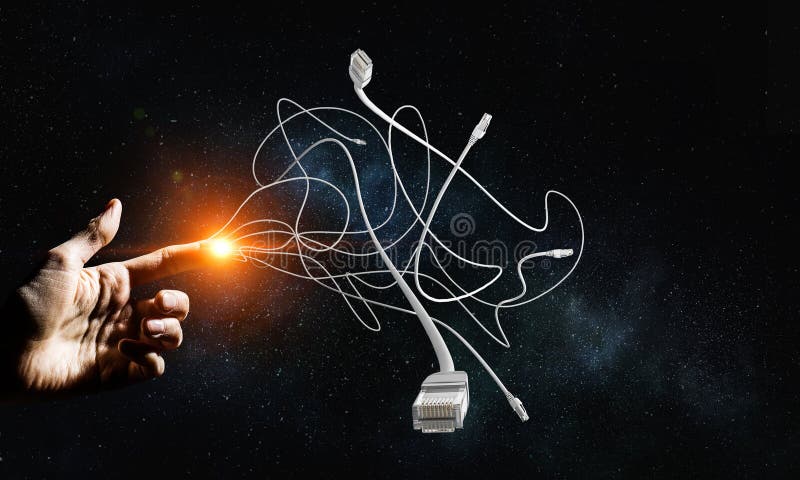 Wire Internet connection stock photo. Image of hand - 132306016