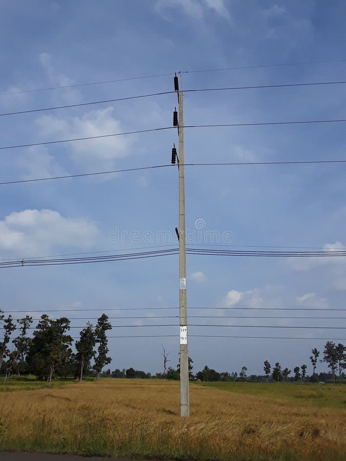Lamp Post Wire Sky Light Orange Blue Coler Back Background Night Stock ...