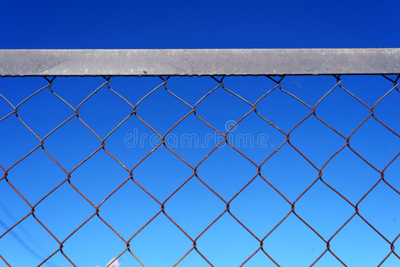 Wire Mesh Chain Link Fence and Blue Sky Stock Image - Image of metal ...