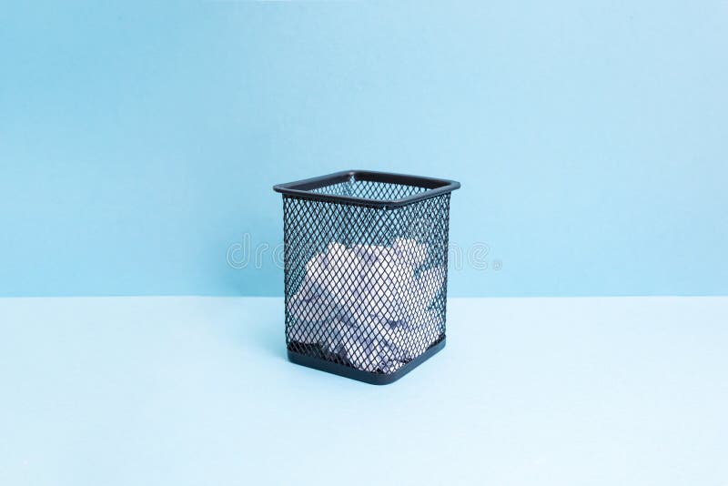 Wire Mesh Garbage Basket with Square Profile on Two Toned Blue ...