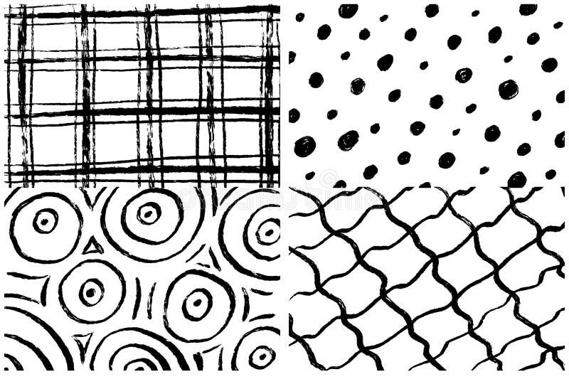 Wire, Mesh, Plaid, Circle and Dots Vector Seamless Patterns Set. Stock ...