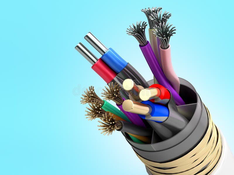 Wire Multicore Cable 3d Render on Blue Background Stock Illustration ...