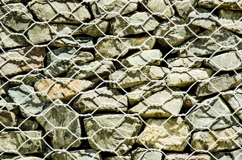 Wire Net Gabion Rock Fence in Close-up. Stock Image - Image of ...