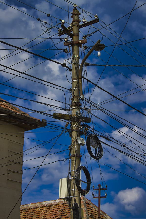 Wire Pole & blue sky stock image. Image of cable - 187422551