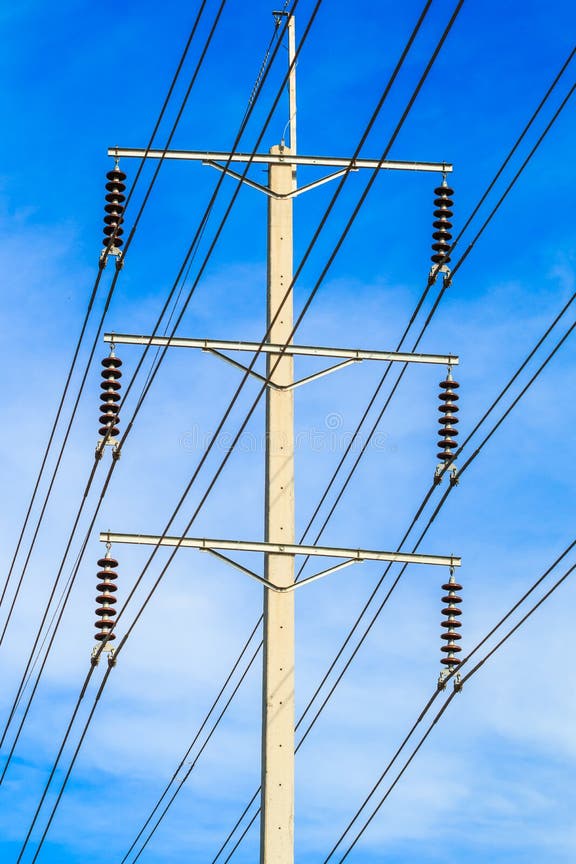 Wire Pole at High Voltage Electrical Post Stock Image - Image of line ...