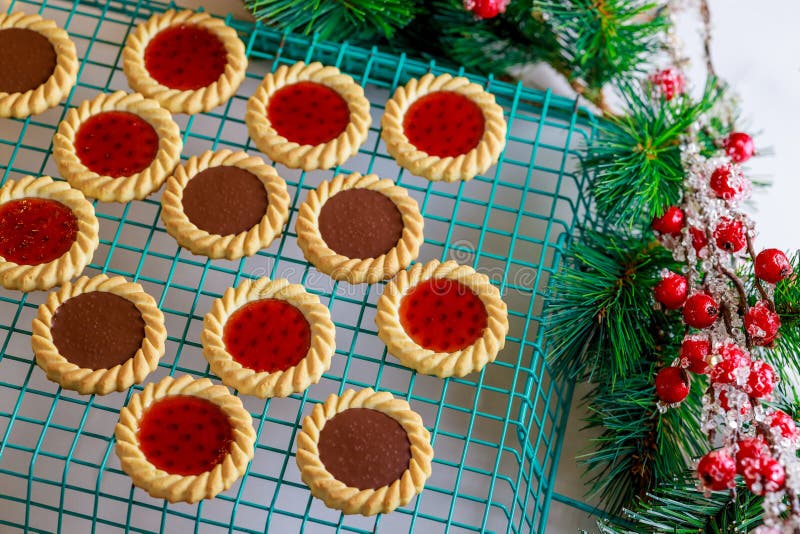 On Wire Rack Christmas Cookies with Jam and Hazelnut Spread are Cooling ...