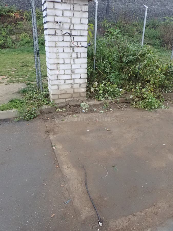 Street Column for Electreicity Made of White Bricks Stock Image - Image ...