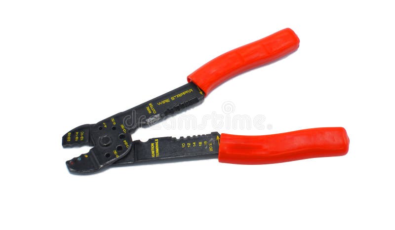 Wire Stripper or Wire Cutter with Red Rubber Handles Isolated on White ...