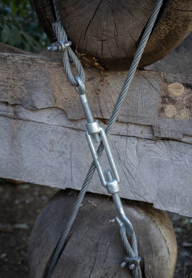 Wire Tensor, Shackles and Steel Wire Rope Closeup Stock Image - Image ...