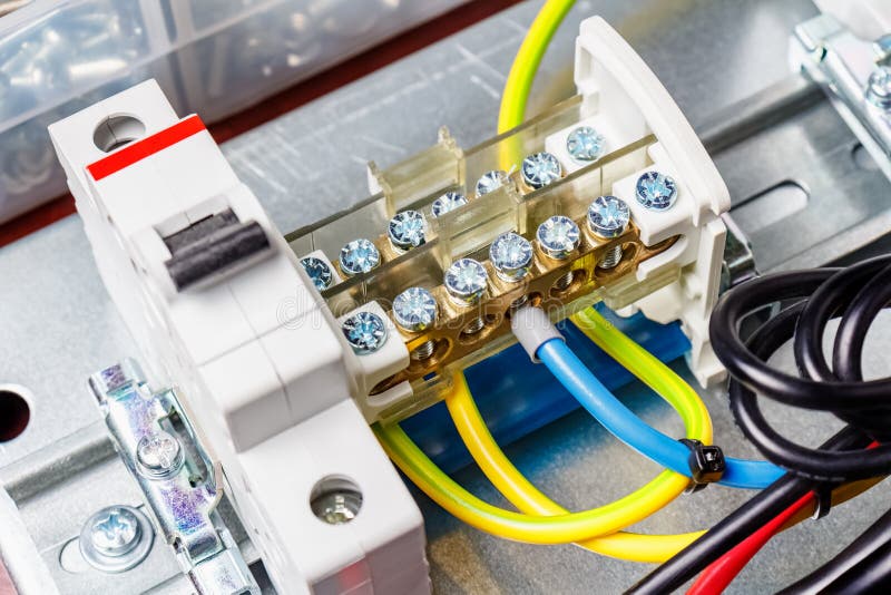 Installed Wire Terminal on Metal Mounting Plate of Electrical Panel ...
