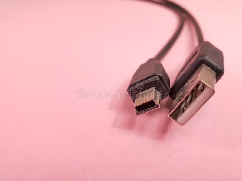 Wire With USB Connector And Micro Usb Closeup On Pink Background Stock ...