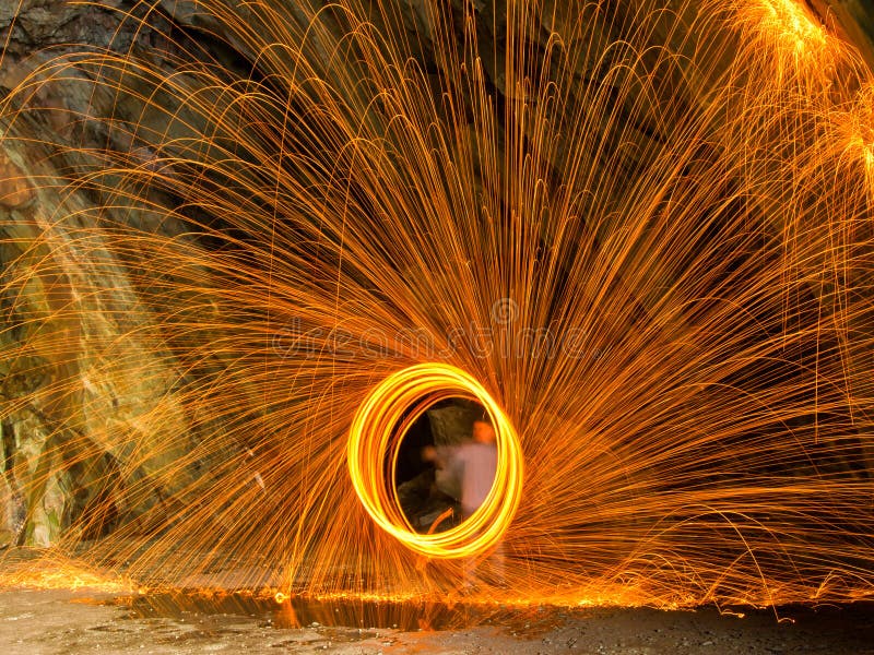 Wire wool spinning editorial photography. Image of night - 50595632