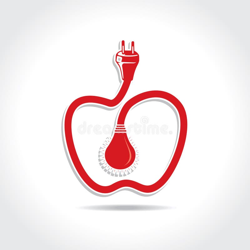 Wired Apple Icon with Bulb and Plug Stock Vector - Illustration of ...