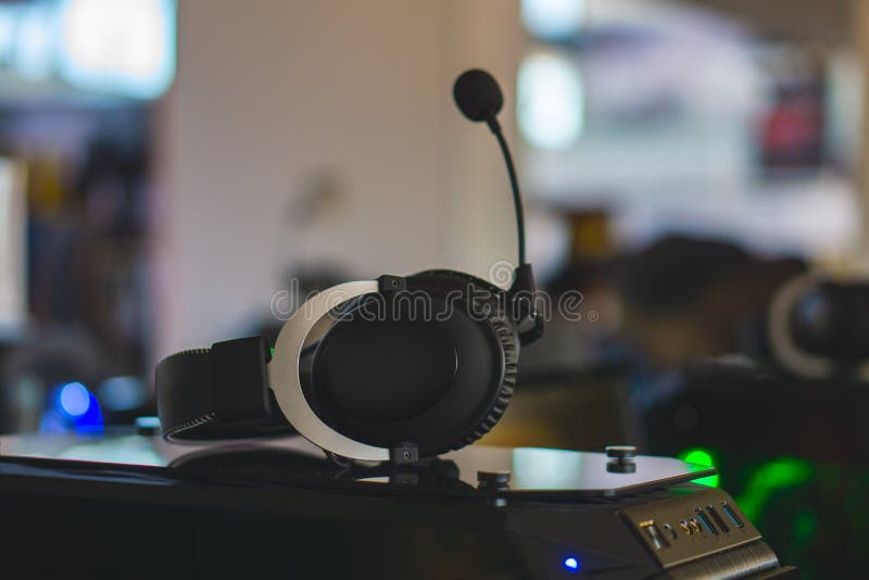 Computer Stereo Headset with Microphone is on the PC Stock Image ...