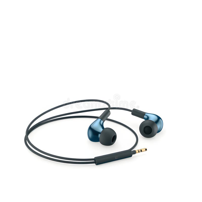 Wired Earbuds with Attached Wire Isolated on White Surface Stock ...
