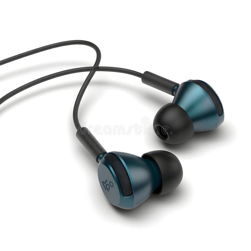 Wired Earbuds with Attached Wire Isolated on White Surface Stock ...