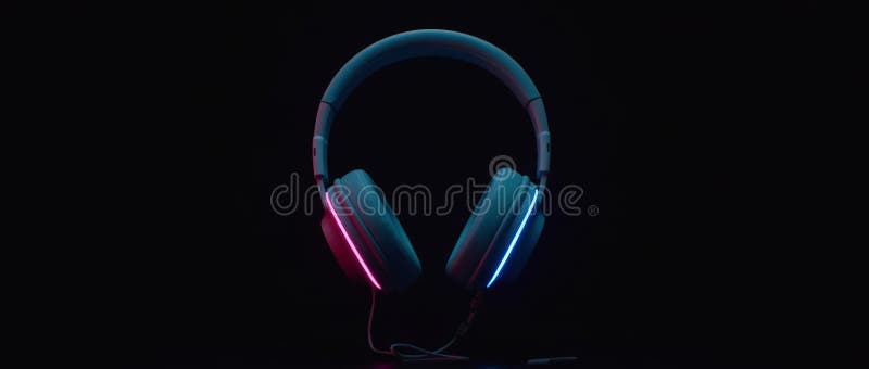 Wired Gaming Headset with RGB LED Lighting on Dark Background. Modern ...