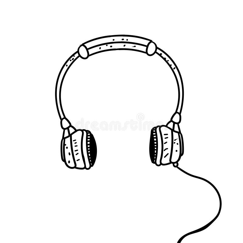 Wired Headphones Computer Accessory Hand Drawn Vector Illustration ...