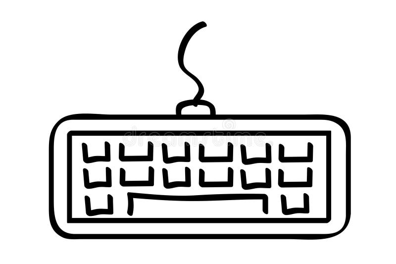Wired Keyboard, Simple Doodle Hand Draw Sketch, Black at White Stock ...