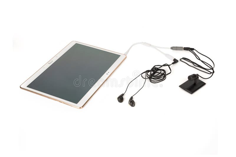 Wired Microphone and Listening System Connected To a Tablet Stock Image ...