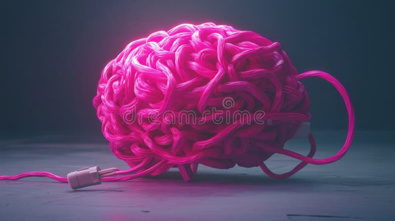 Wired Pink Brain Plugged into Technology, Abstract Innovation Stock ...