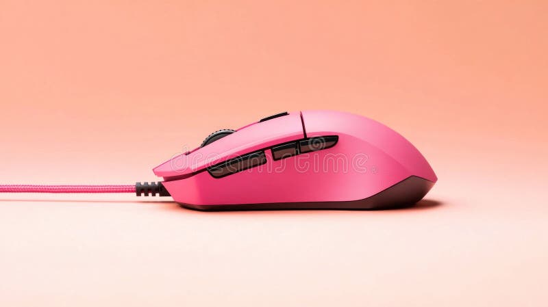 Wired Pink Computer Mouse Isolated on Peach Background Stock ...