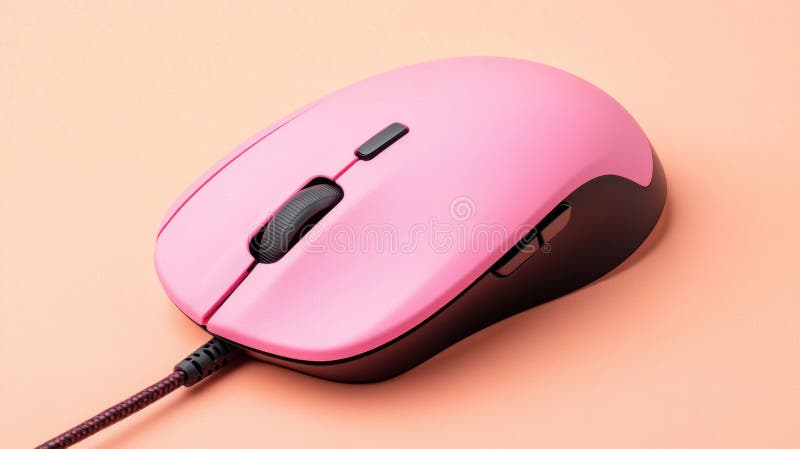 Wired Pink Computer Mouse Isolated on Peach Background Stock ...