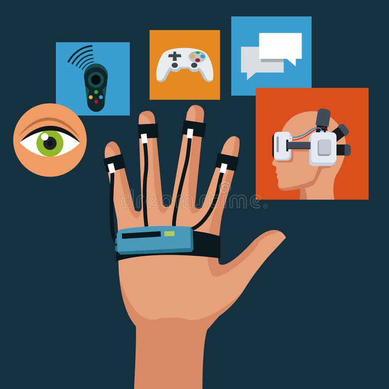 Wired Sensor Glove Technology Creativity Icons Stock Vector ...