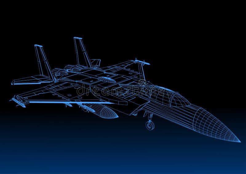Wireframe of the Aircraft from the Blue Lines. Polygonal Plane Stock ...