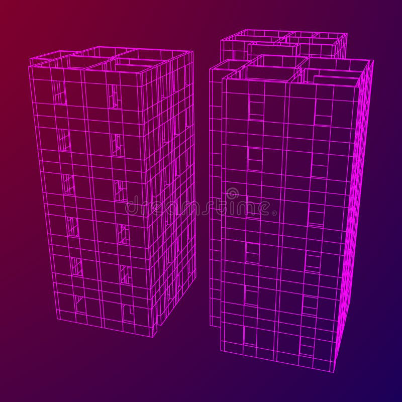 Wireframe Architecture Building. Stock Vector - Illustration of grid ...