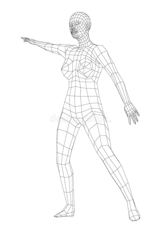Wireframe Ballerina in Dance Pose Stock Illustration - Illustration of ...